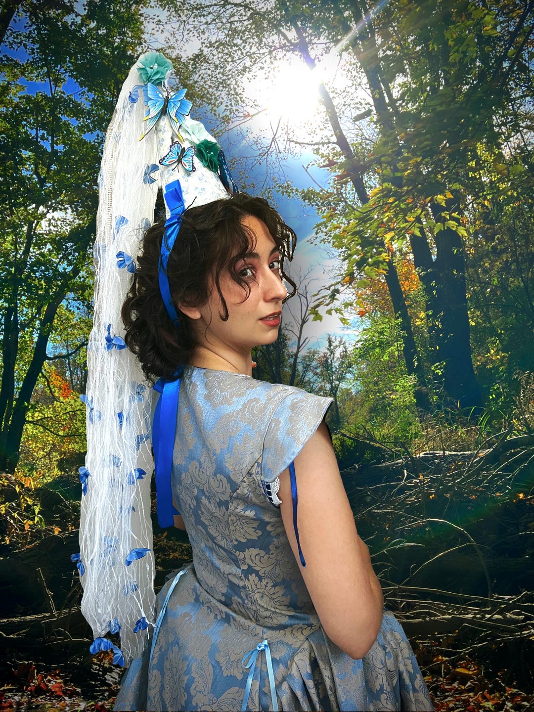 Princess Crown Hennin Princess Cone Hat Blue Butterfly Cone Crown ...