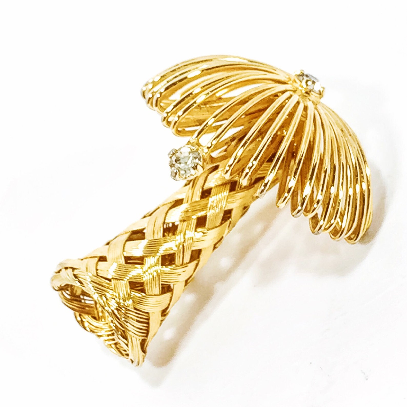 Vintage Signed Direction-one Gold Wire Brooch W/ Rhinestone Accents ...