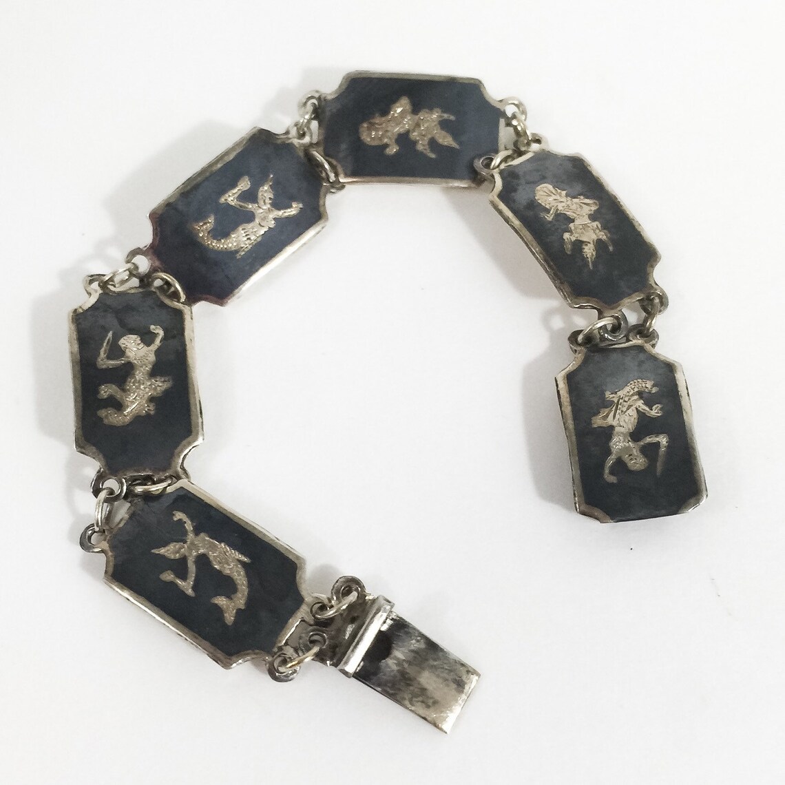 Vintage SIAM STERLING Silver Thai Niello Panel Bracelet Siam Silver ...