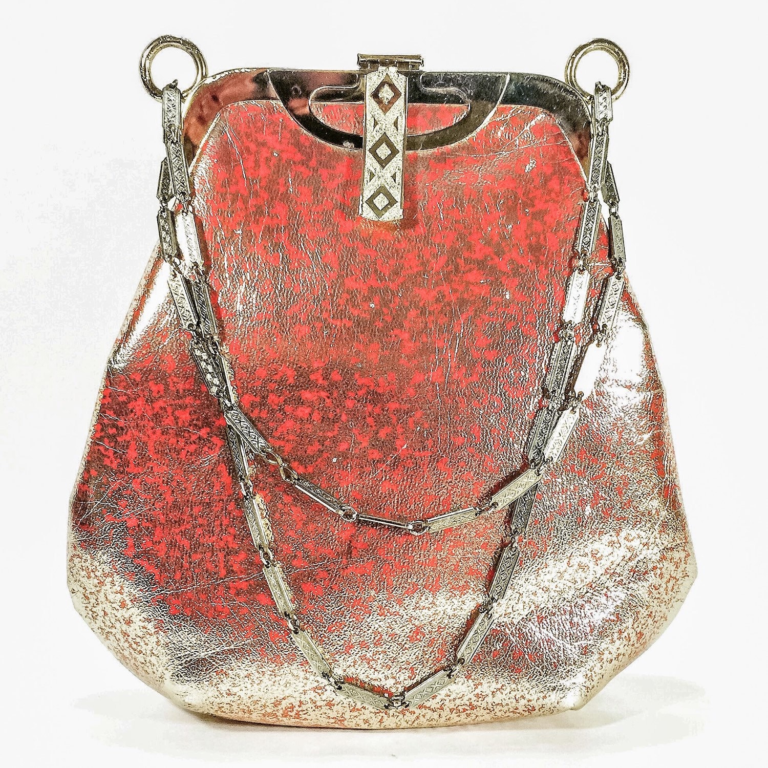 Vintage Metallic Red & Gold Spatter, Imitation Leather Purse Handbag ...