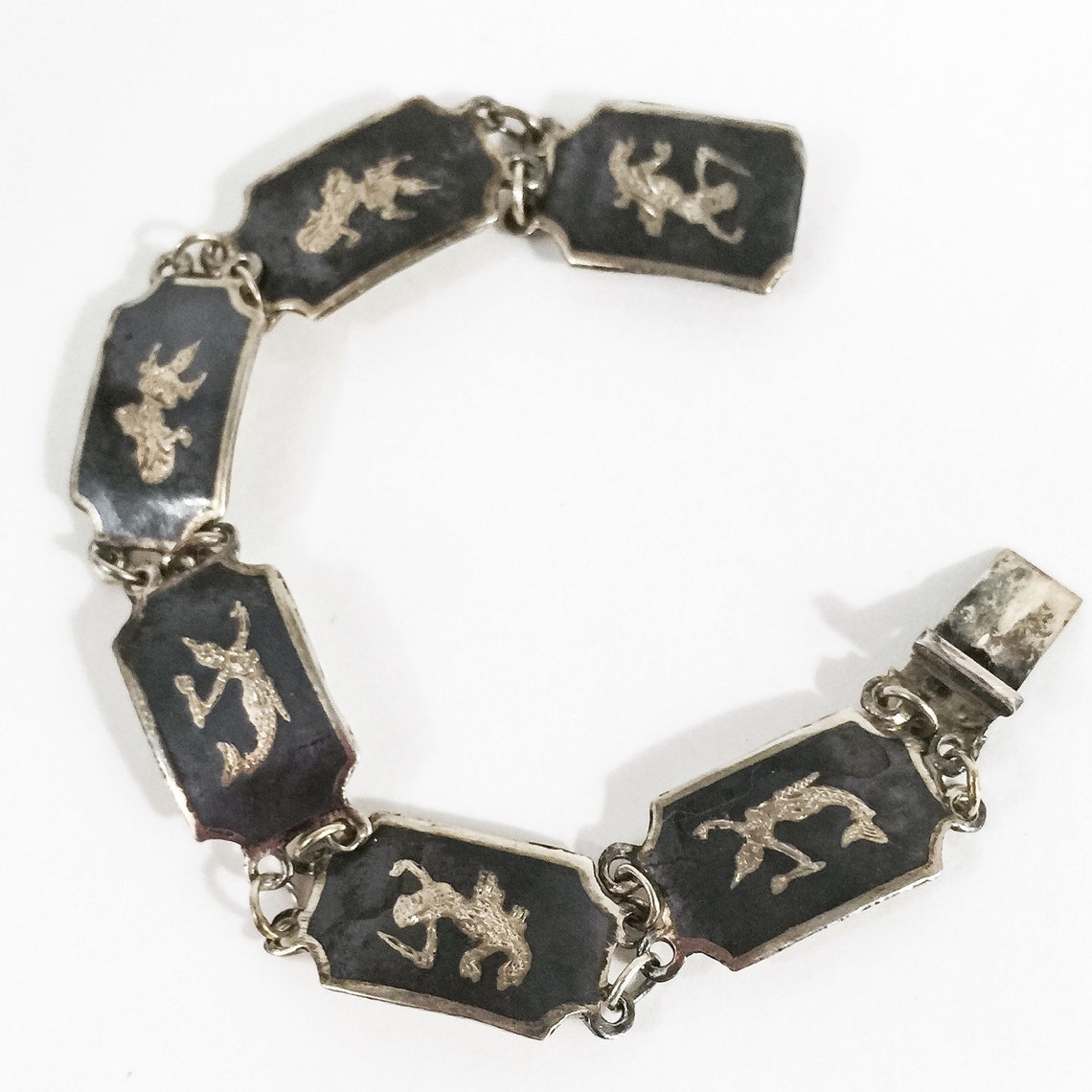 Vintage SIAM STERLING Silver Thai Niello Panel Bracelet Siam Silver ...
