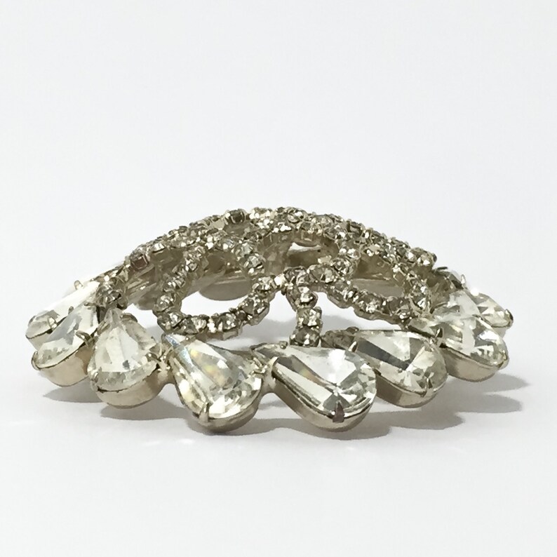 Vintage Unsigned Clear Pear & Round Rhinestone Domed Brooch, Scroll ...