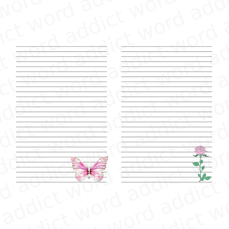 Lined Journal Pages, Digital Download, Floral, Butterfly, Birds for ...