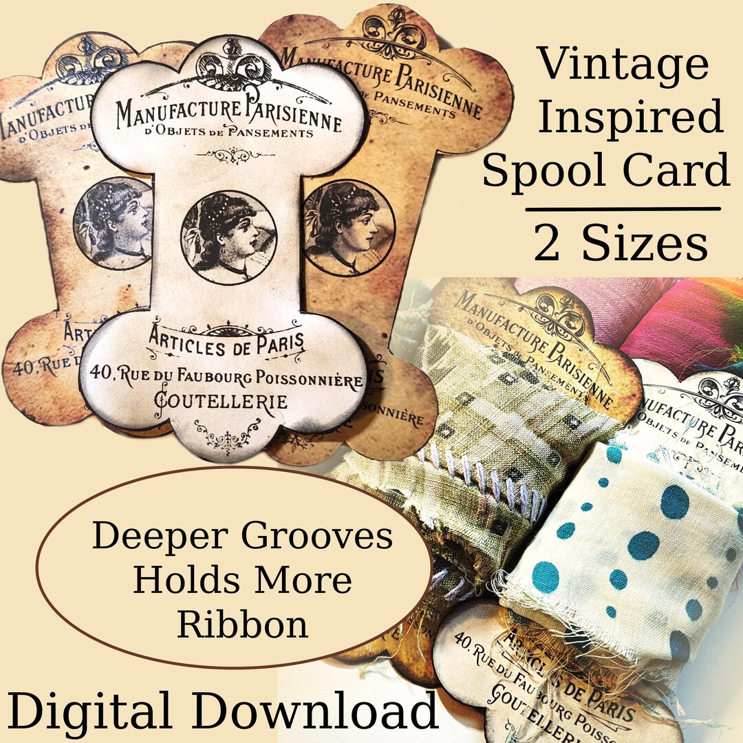 Vintage Spool Cards Printable | Ribbon & Floss Holder (digital Download ...