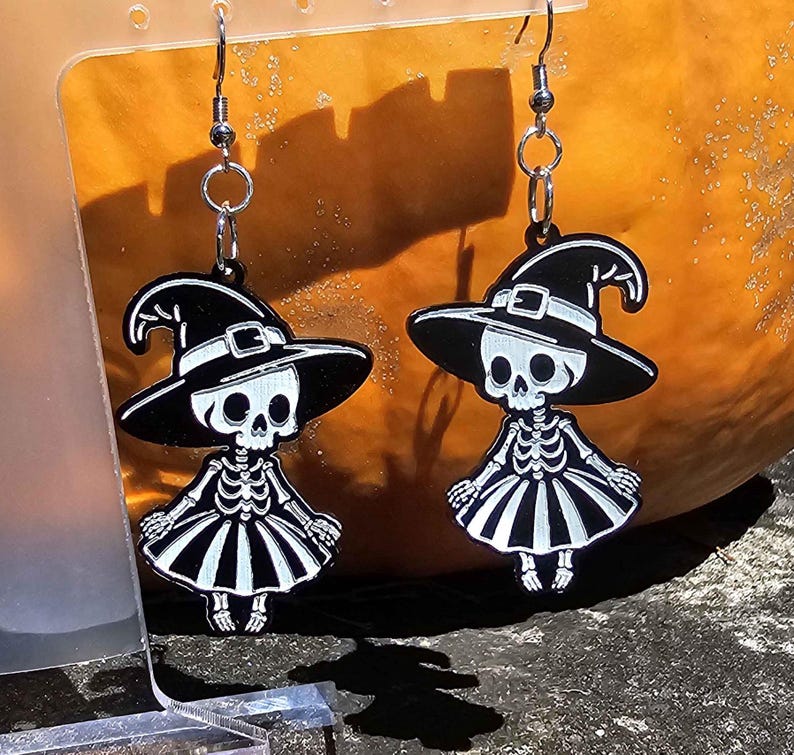 Halloween Goth Skeleton Witch Acrylic Earrings - Etsy