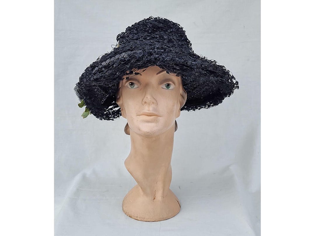 Vintage 1960s HENRY MARGU Hat Black Straw With Rose Medium Wide Brim - Etsy