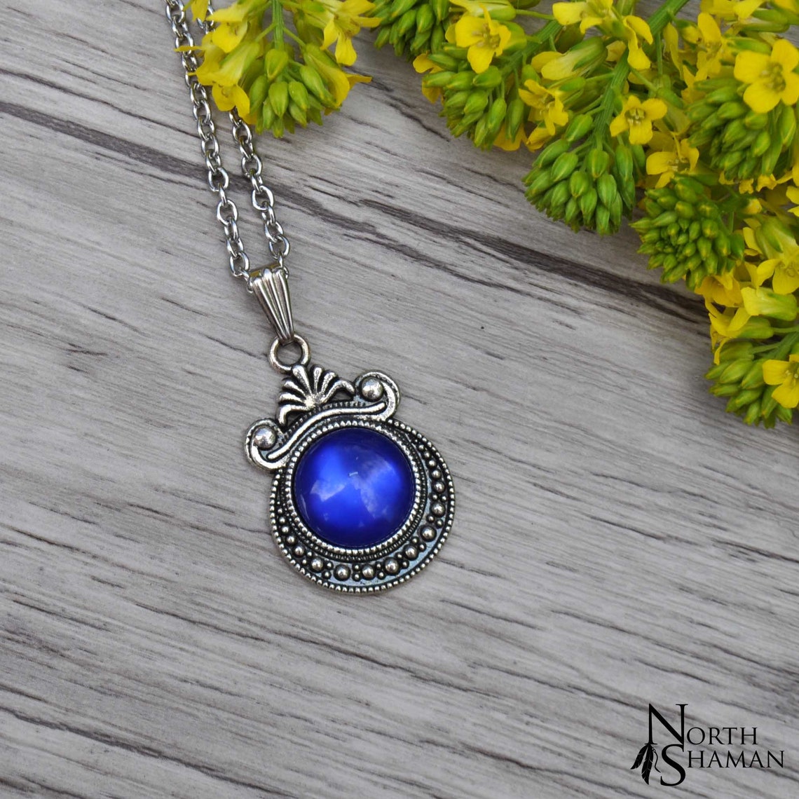 Collier argent pierre bleu roi bijou pendentif fantastique | Etsy