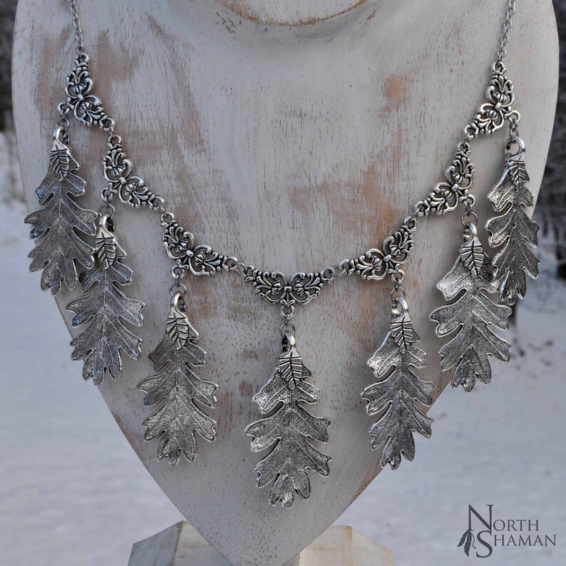 Collier feuilles chêne argent bijou elfique féerique païen - Etsy France
