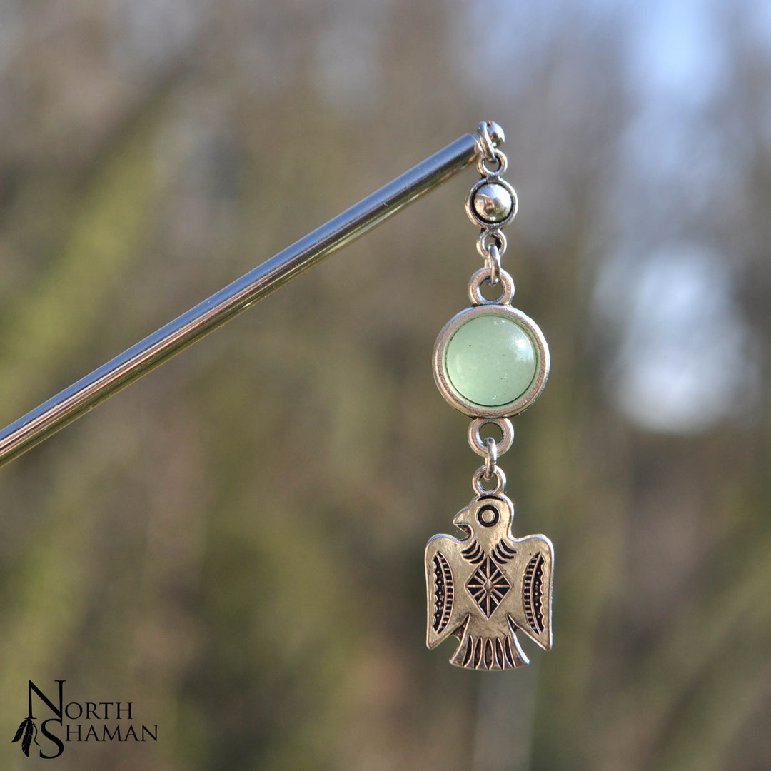 Hair Stick Bird Eagle Condor Silver Stone Aventurine , Jewelry ...