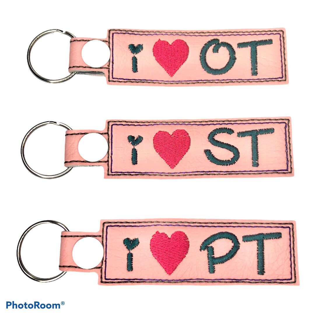 OT ST PT love keychain embroidered key ring on heavy duty vinyl for ...