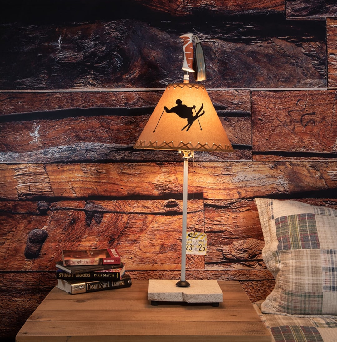 Table Lamp, Bedside Lamp, Rustic Lamp, Nightstand Lamp, Ski Themed Lamp ...
