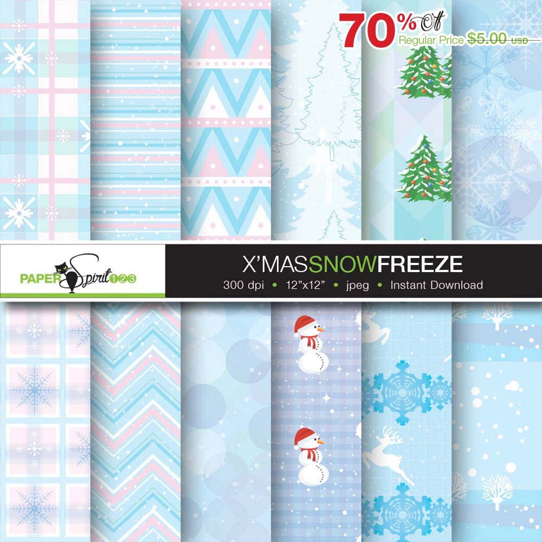 Christmas Digital Paper, Pink and Blue Colour, Snowflakes Pattern, 12 ...