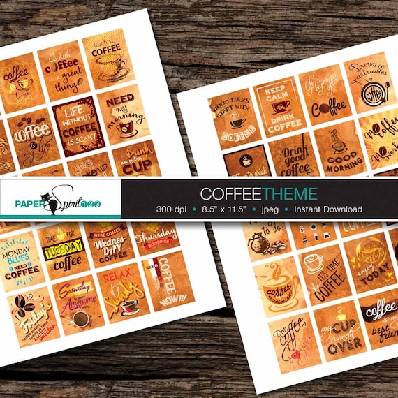 COFFEE Time Printable Planner Sticker Full Box Coffee Quotes | Etsy