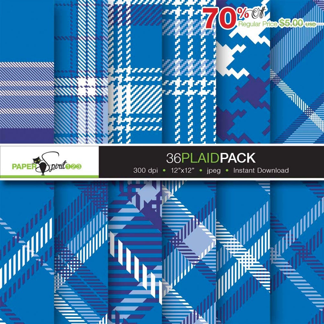 Value Pack Blue Tartan Digital Paper, Plaid Pattern Digital Paper, 36 ...