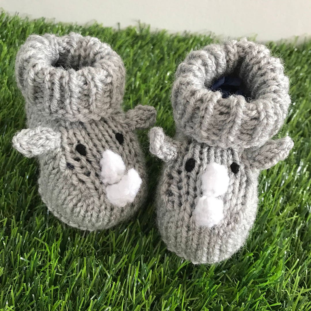 Rhino Knitted Baby Booties / Handmade Baby Shower Gift / Animal Cot ...