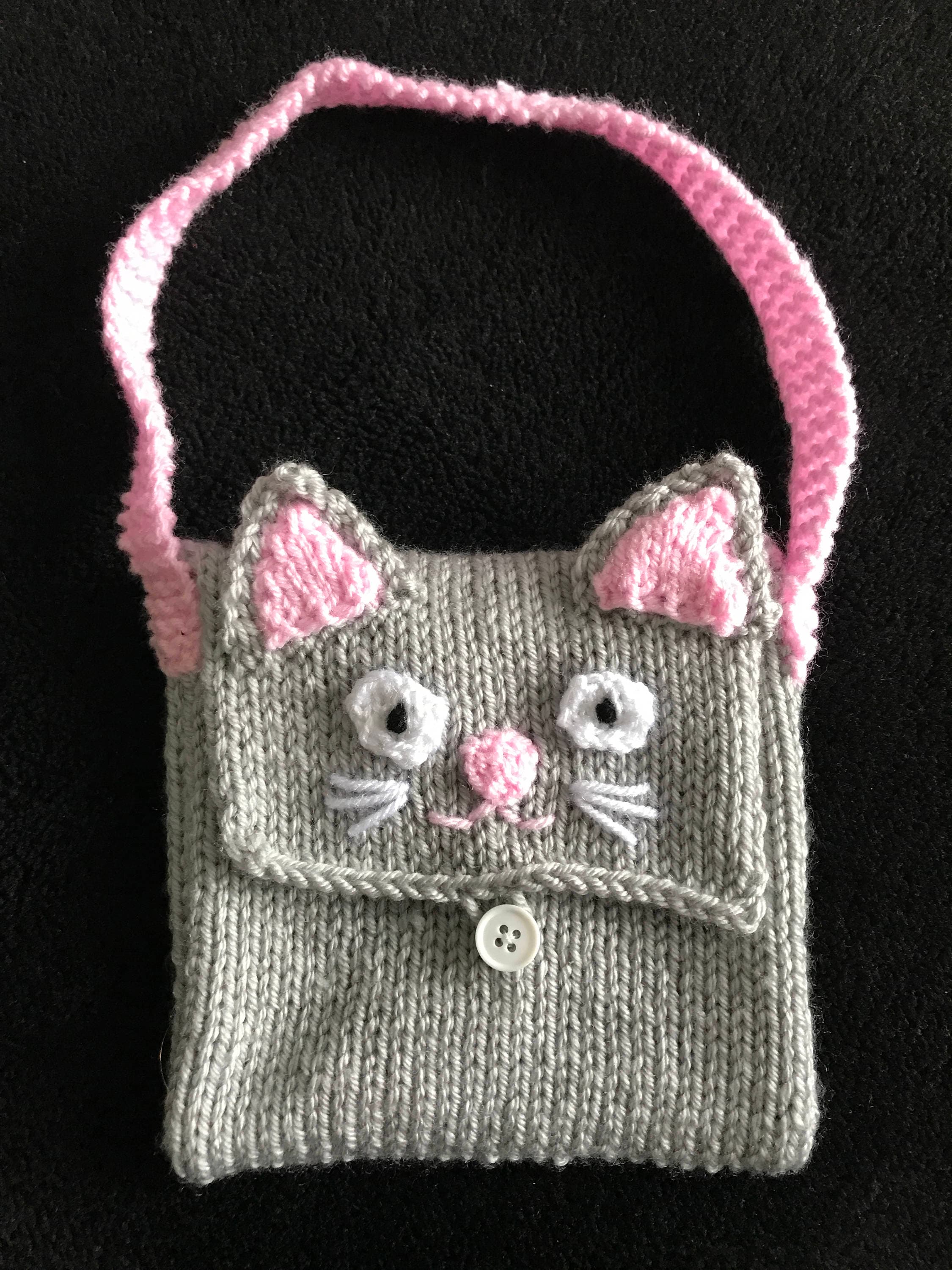 Kids Cat Bag Knitting Pattern Girls Handbag Purse Tutorial Crochet ...