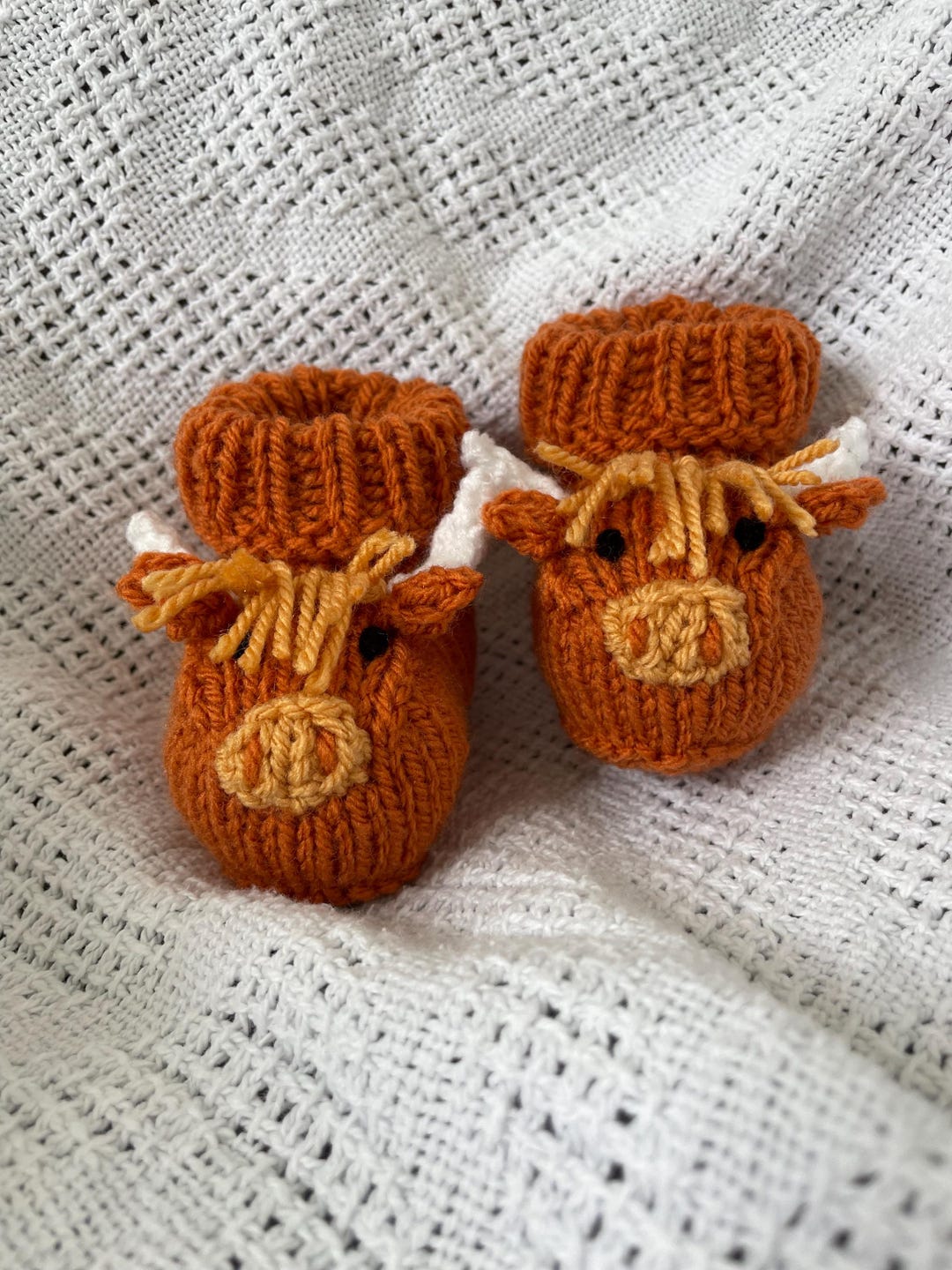 Highland Cow Handmade Knitted Baby Booties / Farm Animal Cot Shoes ...