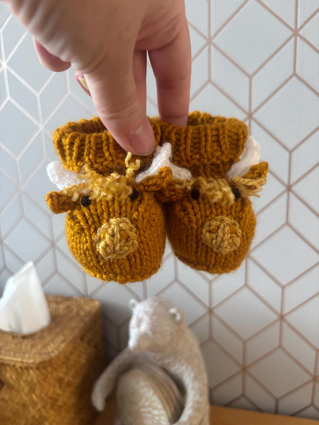 Highland Cow Handmade Knitted Baby Booties / Farm Animal Cot Shoes ...