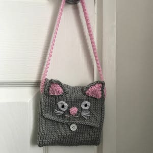 Kids Cat Bag Knitting Pattern Girls Handbag Purse Tutorial Crochet ...