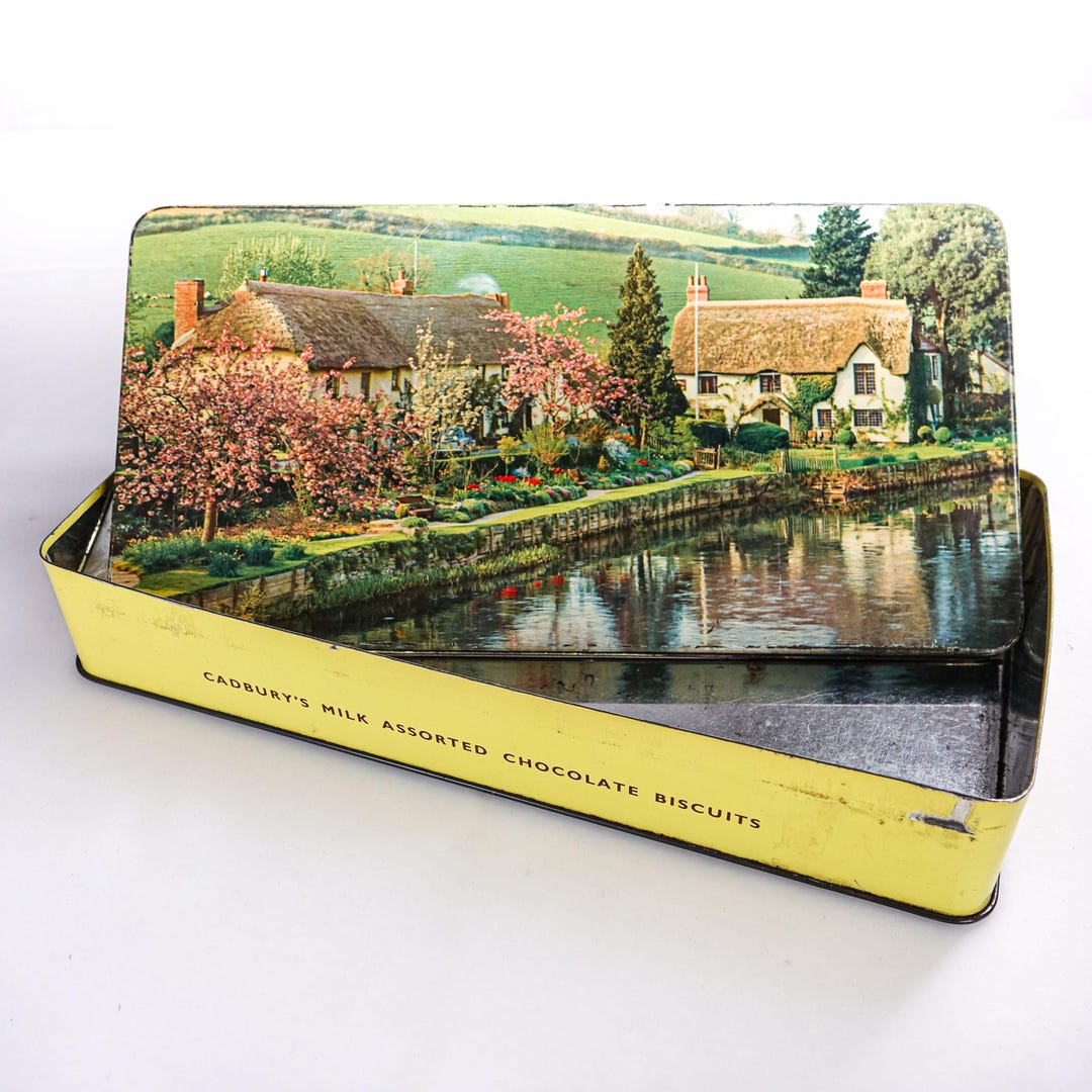 1950s Cadbury's Chocolate Biscuit Tin Country Cottage Box Pretty Retro ...