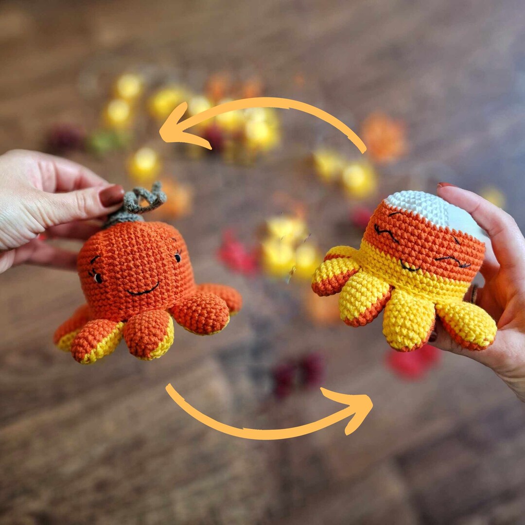 Crochet Fall Amigurumi Reversible Pumpkin Candy Corn Octopus Low Sew ...