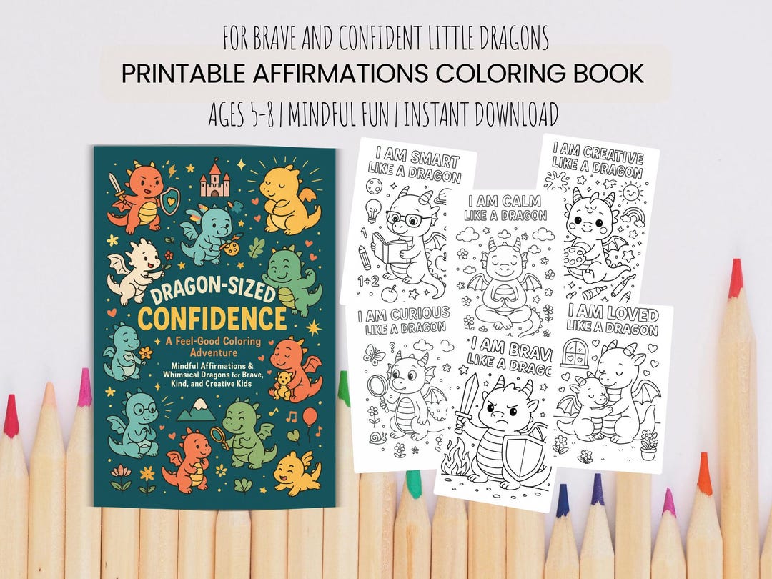 Dragon Affirmation Coloring Book for Kids: Mindful Activity (ages 5-8 ...