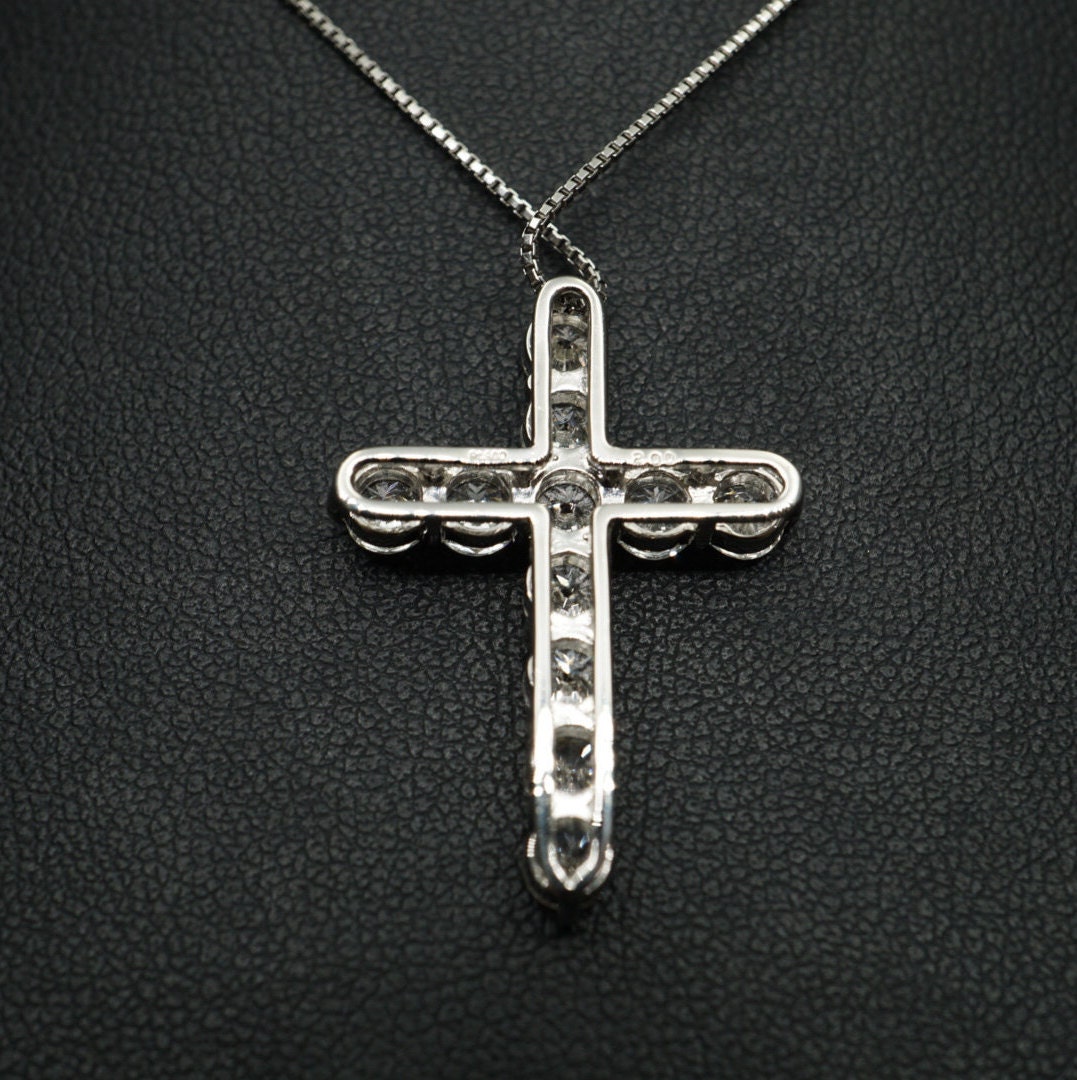2.00ct Diamond Cross Pendant With Platinum Setting and Necklace - Etsy