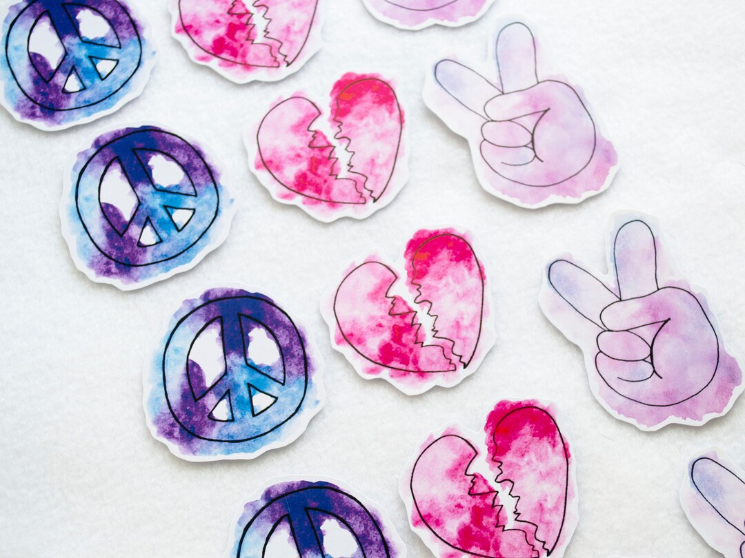 Peace Sign Hand Sticker Symbol Broken Heart Stickers Kawaii Cute ...