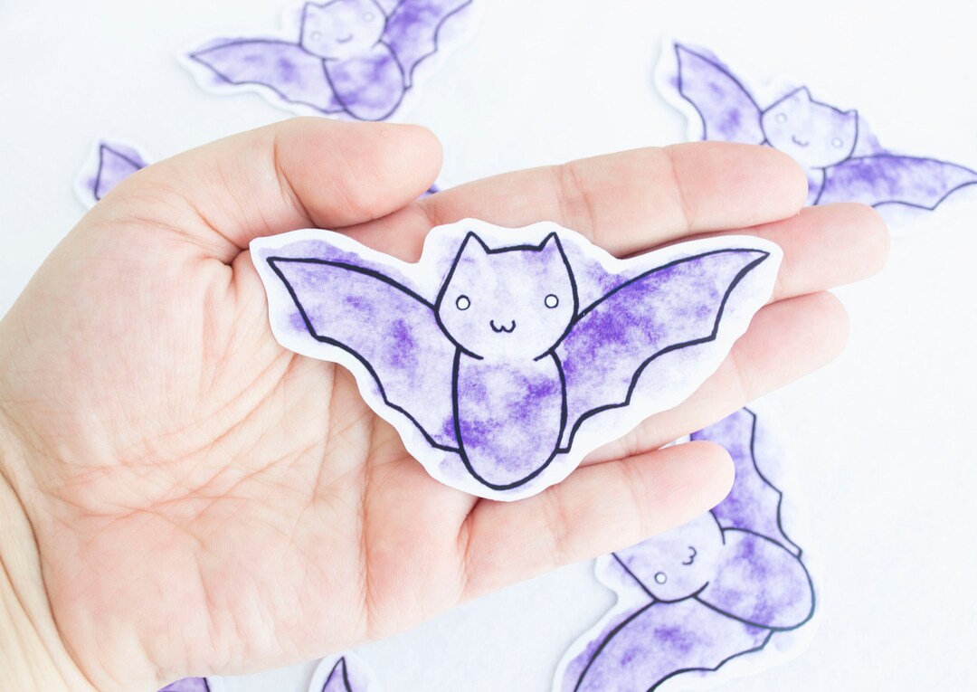 Purple Bat Halloween Watercolor Sticker - Etsy
