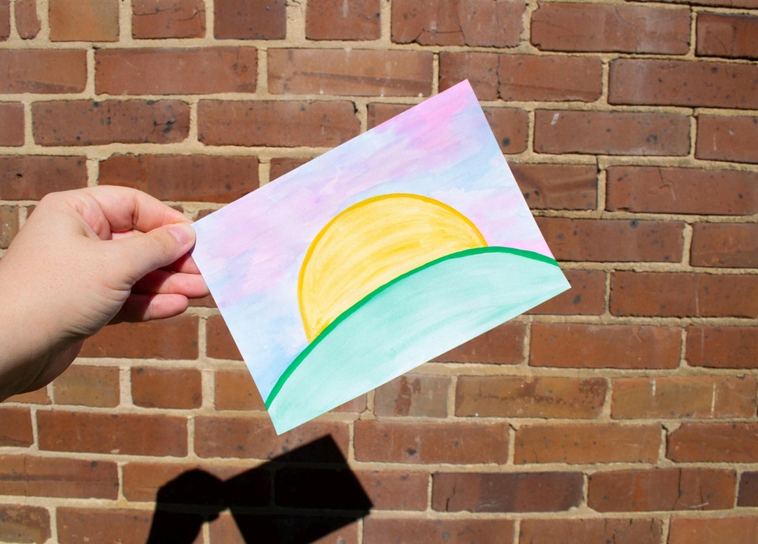 Beautiful Sunset Watercolor Hand Painted Greeting Card Handmade One of ...
