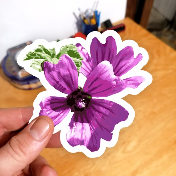Mallow Floer Sticker Flower Plant Laptop Sticker - Etsy
