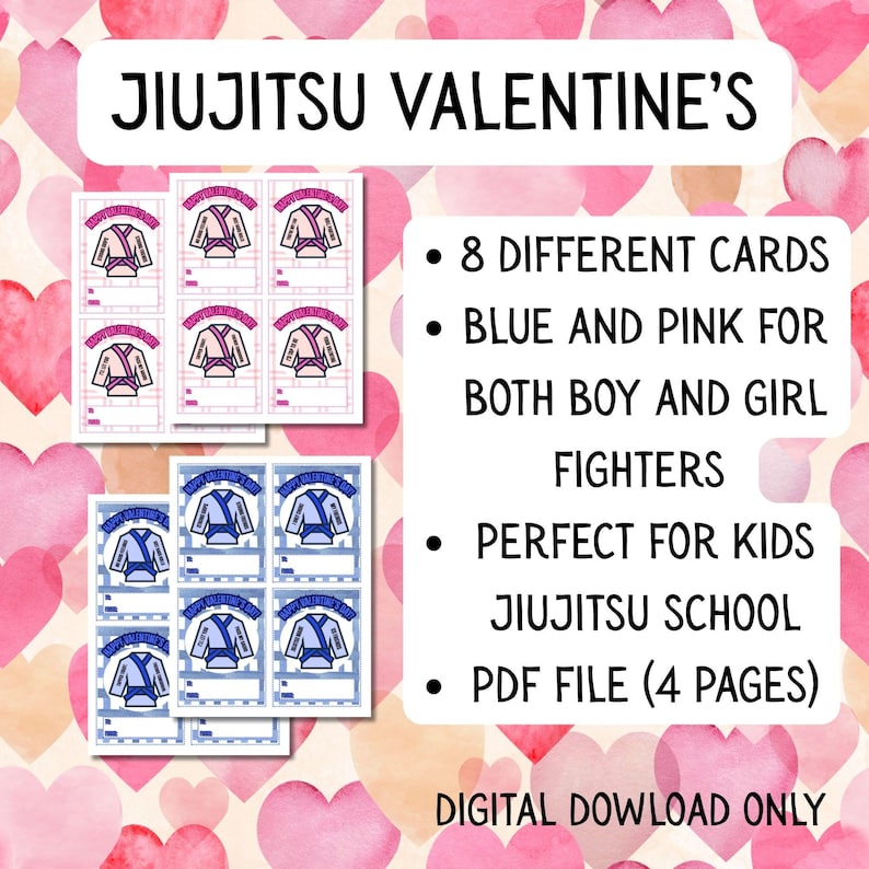 Jiu Jitsu Valentine's Day Cards | BJJ Kids Valentines (digital Download ...