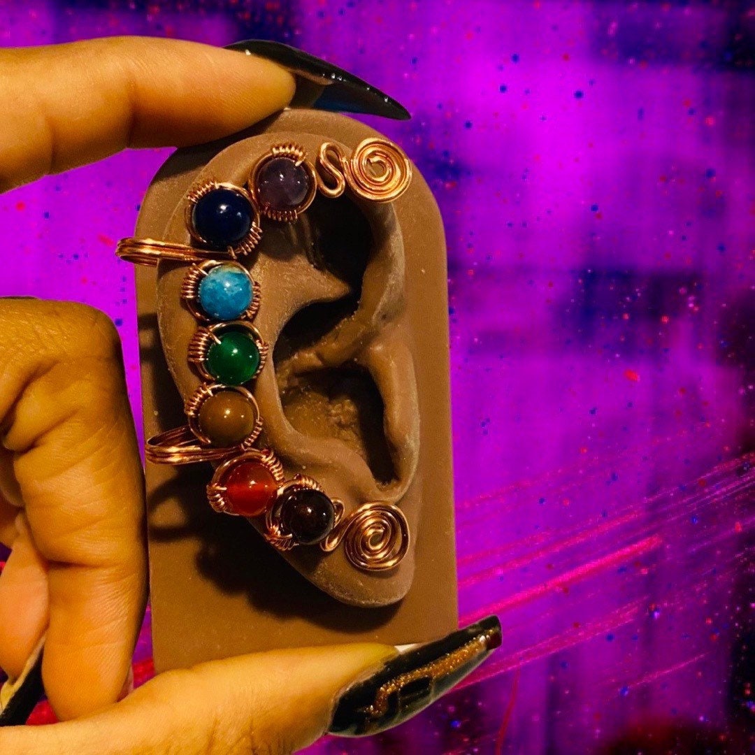 Gold Chakra Ear Cuff, Brass Ear Cuff, Crystal Ear Cuff , Chakra Jewelry ...