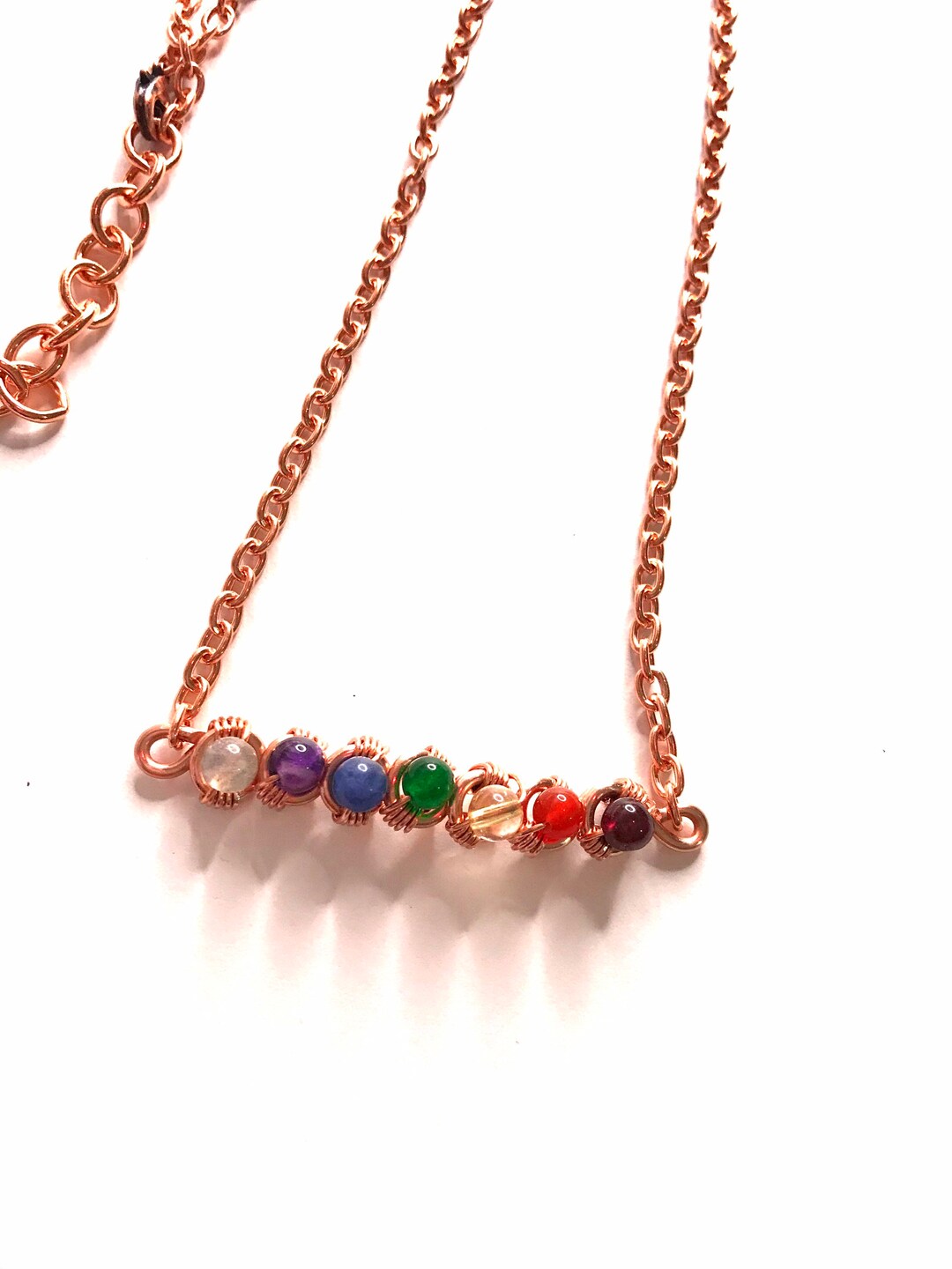 Lil Copper Chakra Necklace, 7 Chakras Balancing Stones, Healing Copper ...