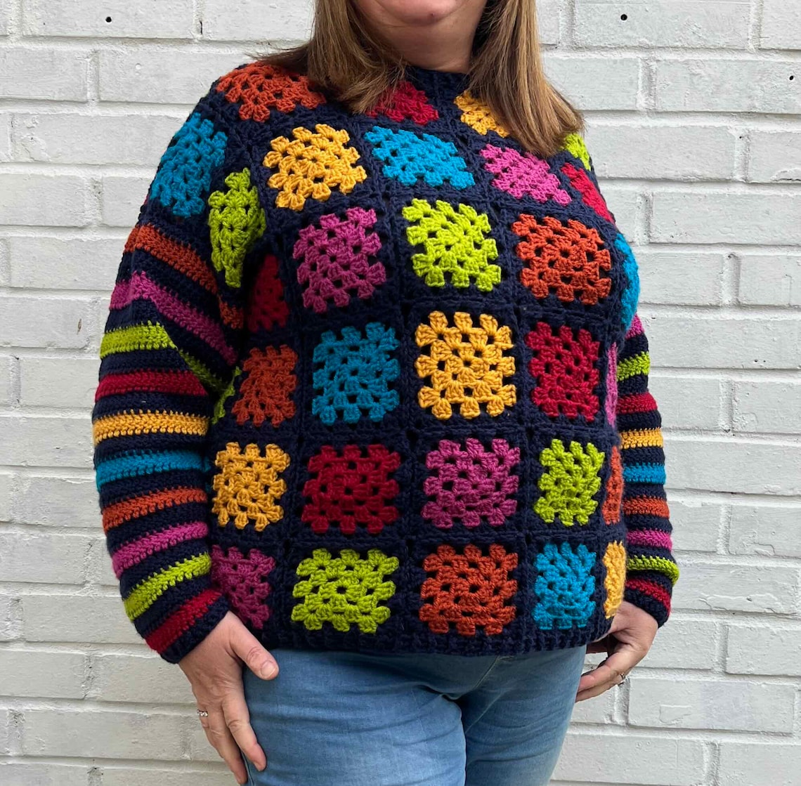 Rainbow Granny Square Sweater - Etsy