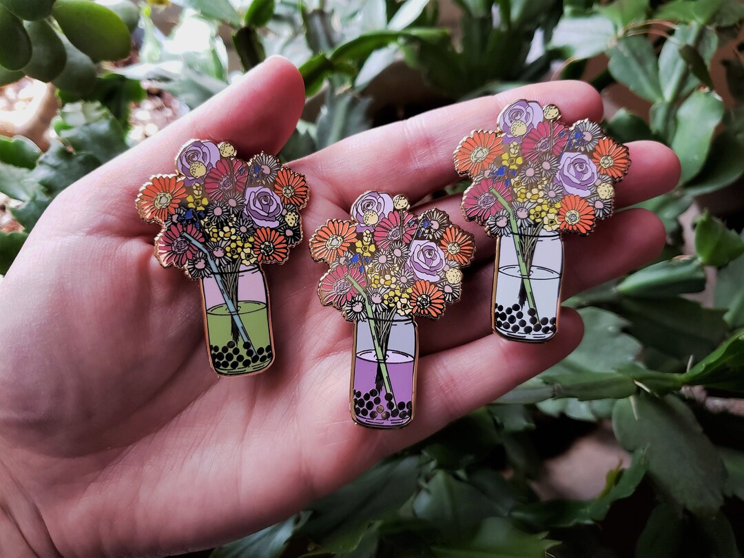 Boba Flower Tea Enamel Pin // Flower Pin // Boba Tea Pin // - Etsy