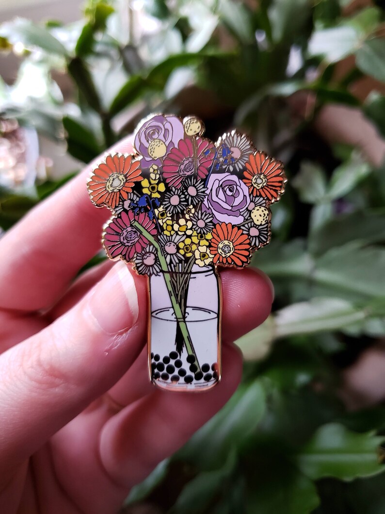 Boba Flower Tea Enamel Pin // Flower Pin // Boba Tea Pin // - Etsy