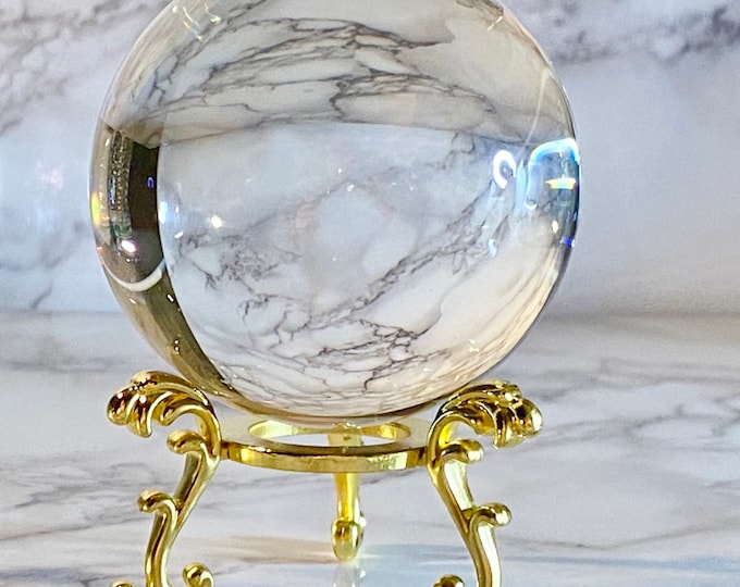 24% Lead Crystal Crystal Ball With Brass Dragon Stand, Large Glass Orb ...