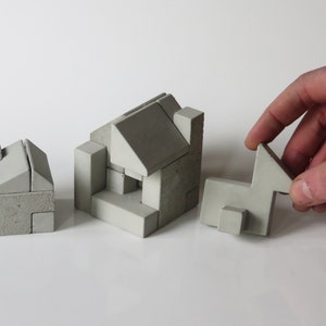 2 Concrete Puzzles “prefab” Concrete Cement Puzzle House Cottage Home ...