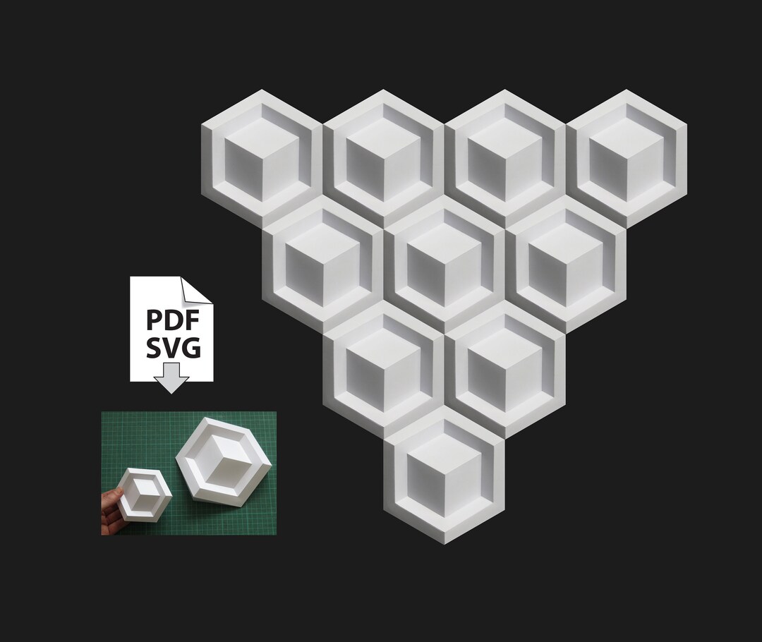 Papercraft Easy DIY Wall Tile Hexagon Cube Mosaic Geometric Tile Escher ...