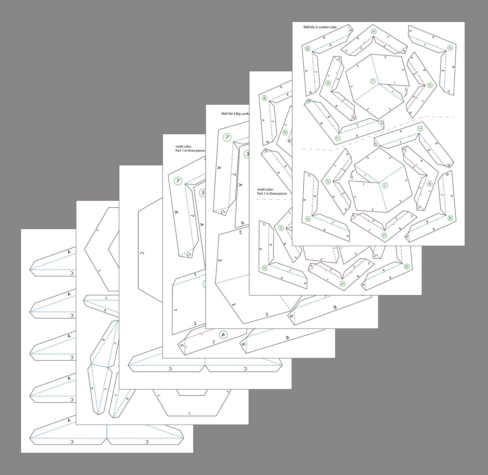 Papercraft Easy DIY Wall Tile Hexagon Cube Mosaic Geometric Tile Escher ...