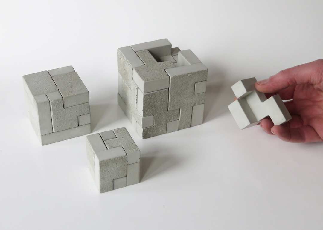 3 Concrete Puzzles “cube” Cement Puzzle Home Decor 3D Gift Architect ...