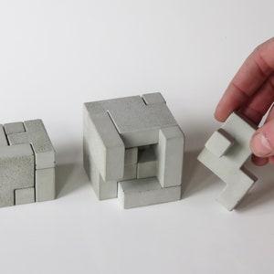 2 Concrete Puzzles cube Cement Puzzle Home Decor 3D Gift Architect ...