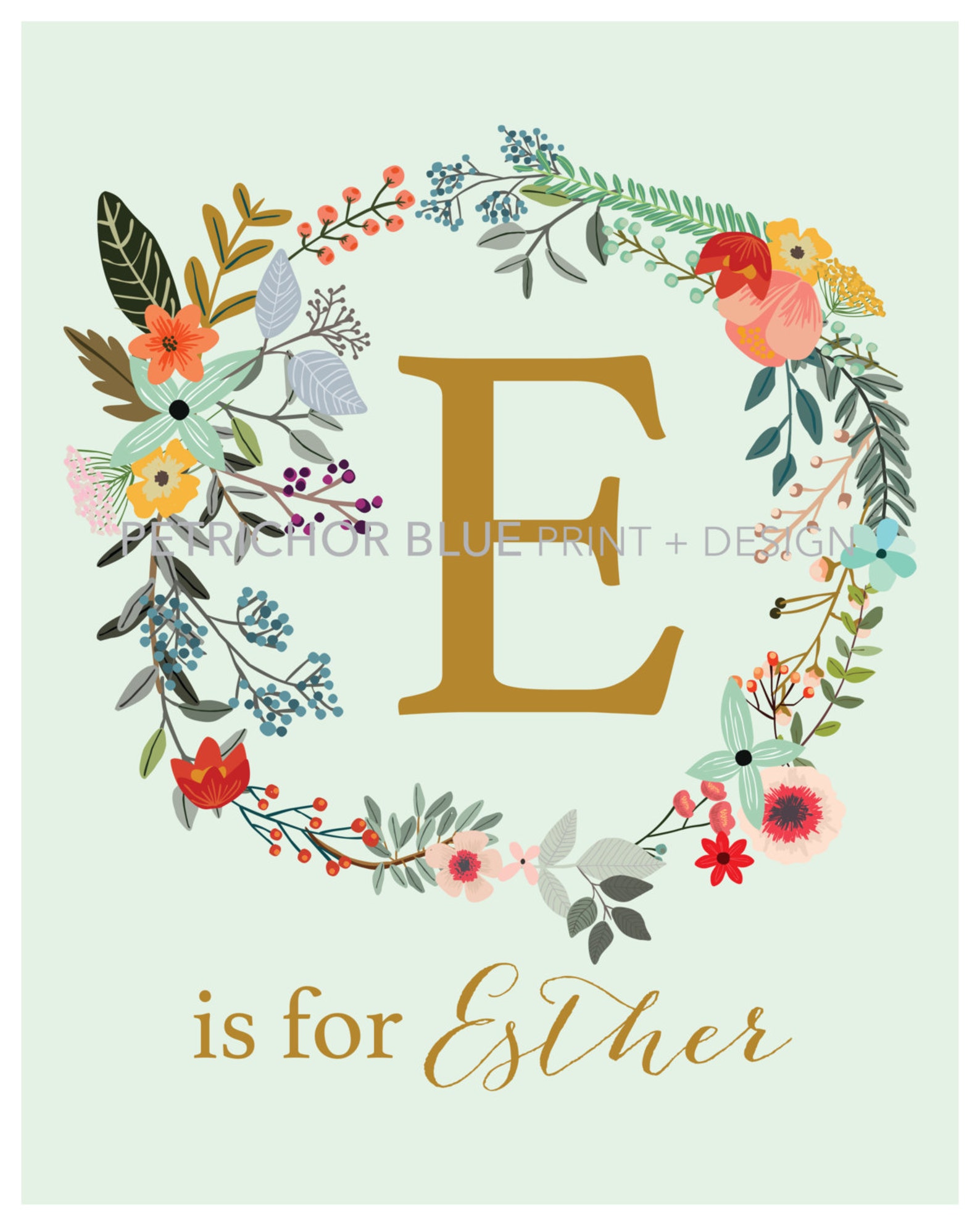 Custom Name Printable E is for Esther Nursery Printable - Etsy