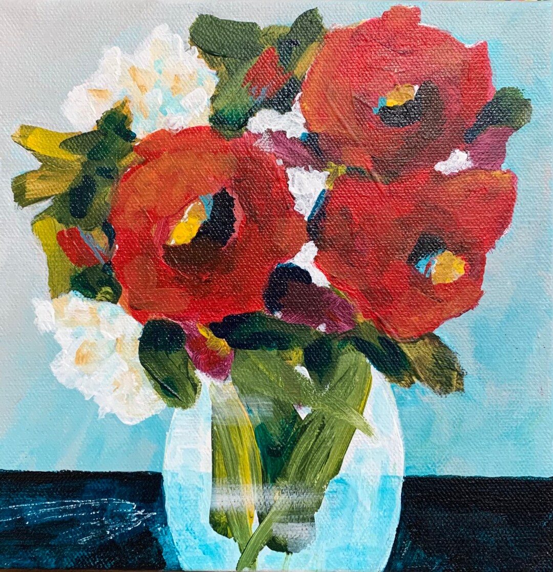 Red Floral Painting Flower Bouquet Vibrant Painting Eye Catching Color ...