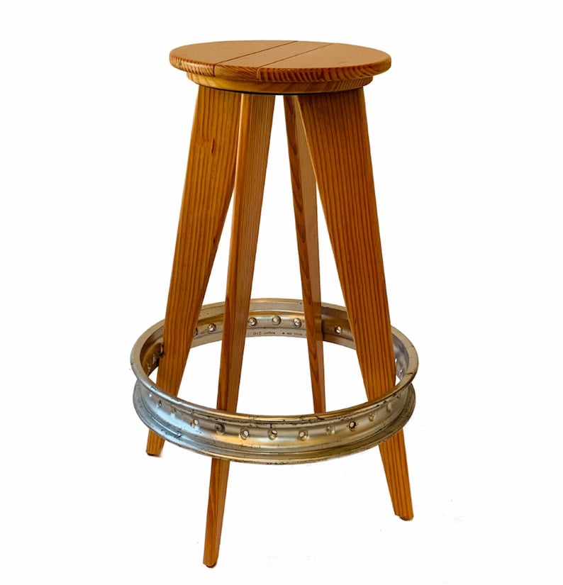 DOUG FIR Bar Stool With Motorcycle Wheel Footrest - Etsy