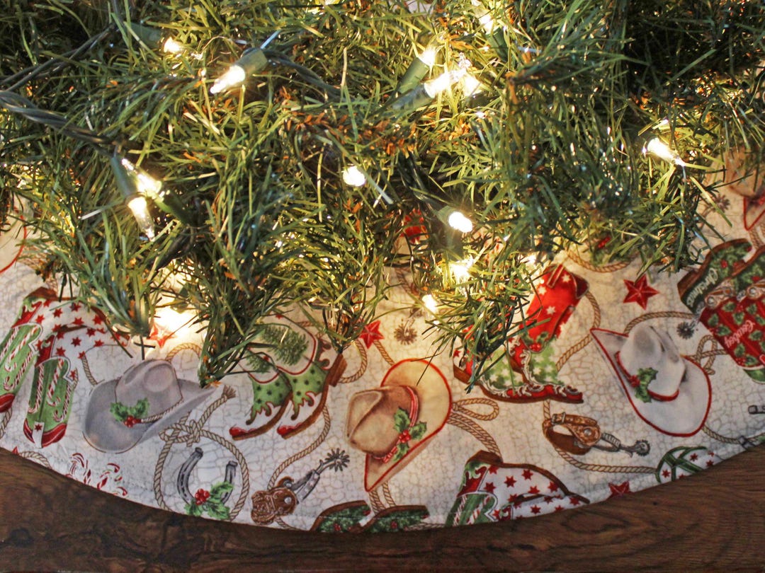 Cowboy-boots-lasso-stars-cowboy Tree Skirt-christmas Tree Skirt-rodeo ...