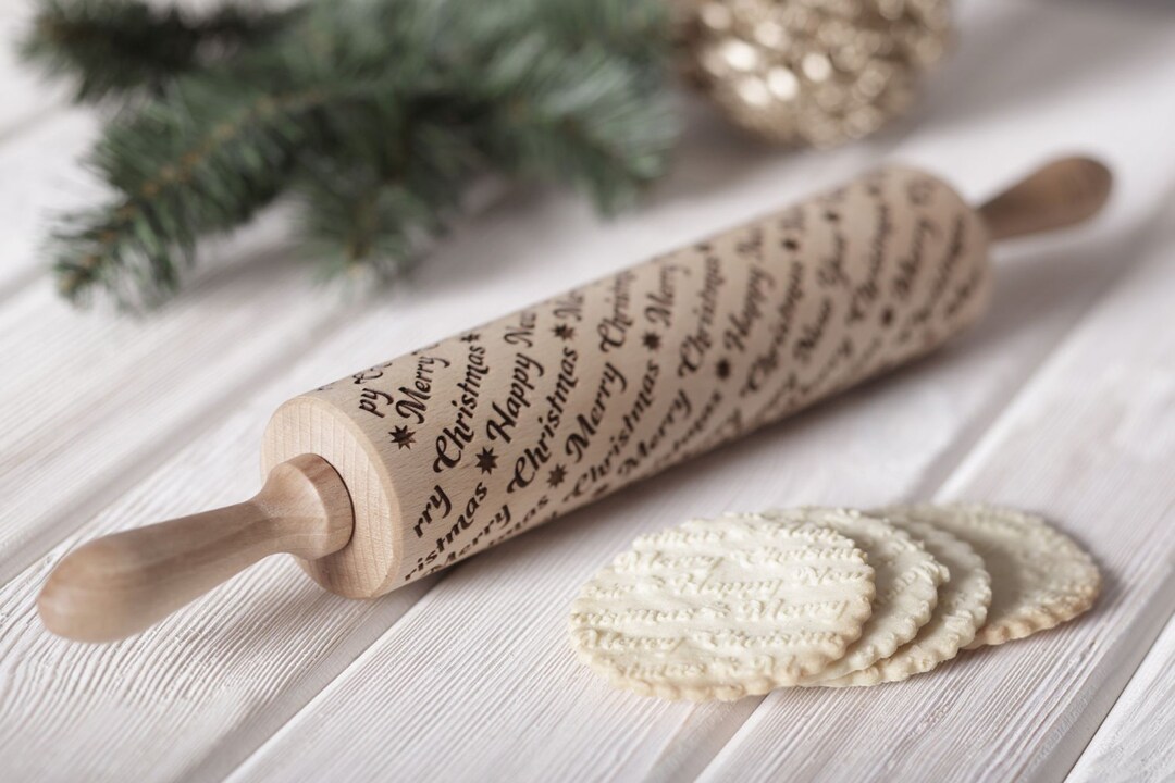 MERRY CHRISTMAS TEXT - Embossing Rolling Pin for Cookies, Laser ...