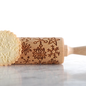 HAND DRAWN SNOWFLAKES - Embossing Rolling Pin for Cookies, Embossed ...