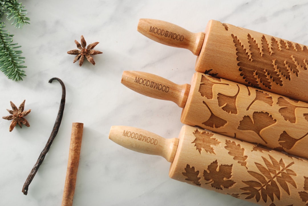 LEAVES Set of 3 MINI Embossed Engraved Rolling Pin for - Etsy UK
